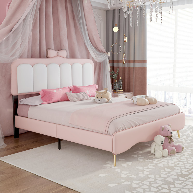Kiro Panel Velvet Bed Bow Tie Design Princess Bed No Box Spring Needed Gemma Violet
